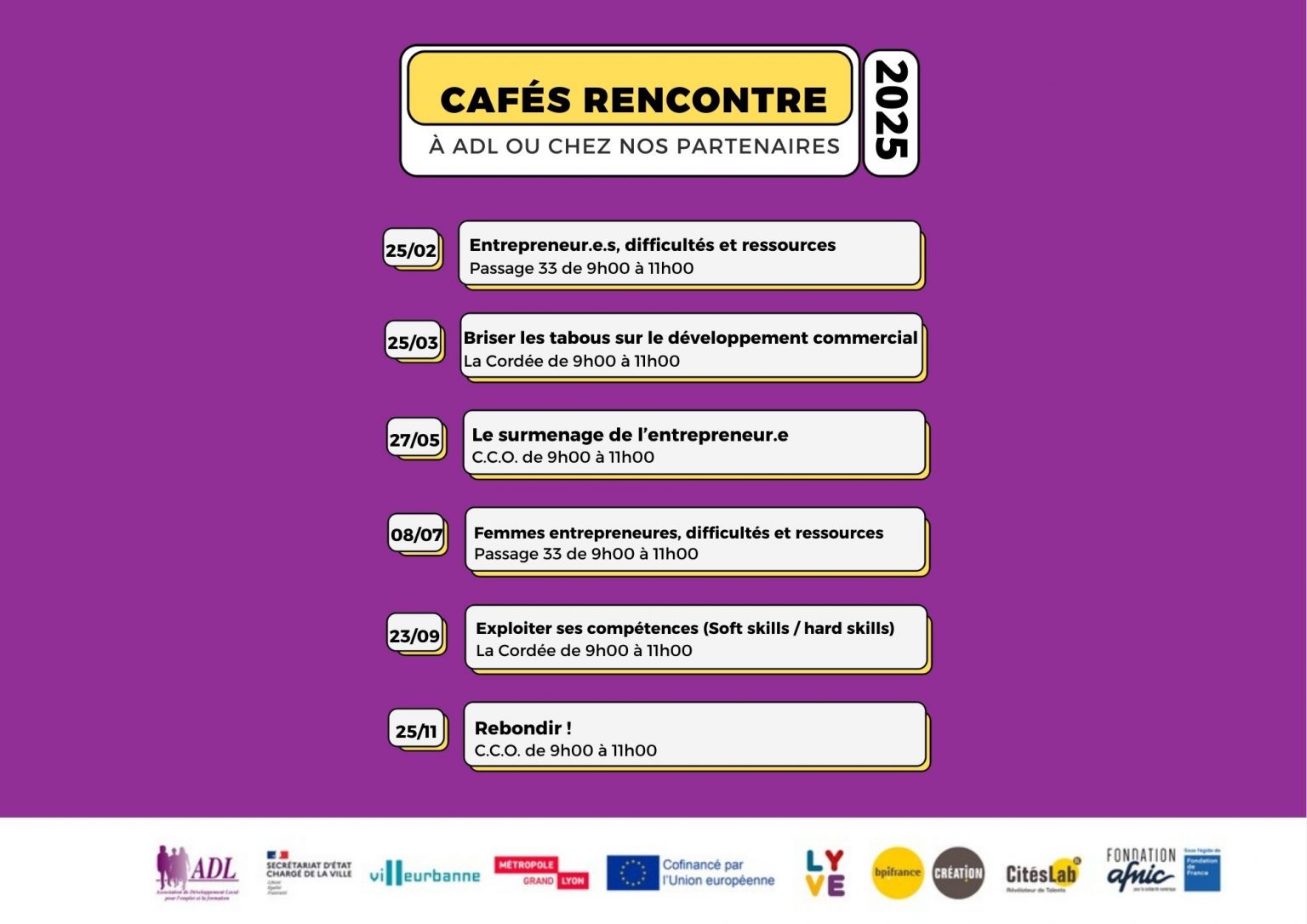 Planning des Ateliers Création d’entreprise 2025 – ADL association